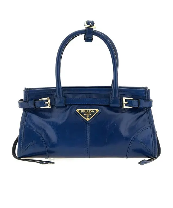 Prada Mini Bonnie Buckle Leather Tote Bag - Blue