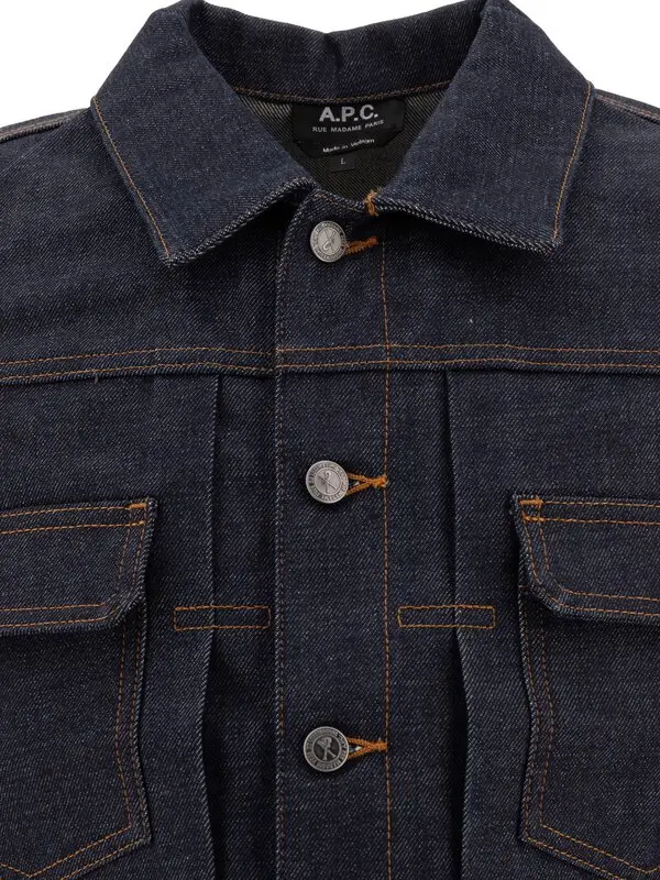A.p.c. Indigo Denim Jacket With Button Closure And Cuffed Sleeves - No