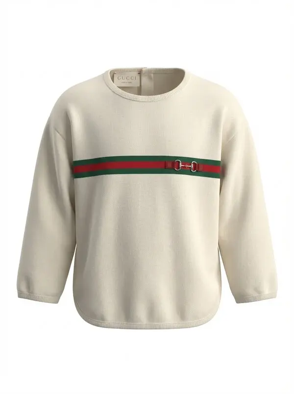 Gucci Cotton Sweatshirt With Web And Horsebit Detail - White