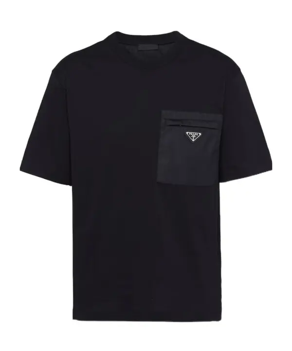 Prada Re-nylon And Jersey T-shirt With Zippered Pocket - Black