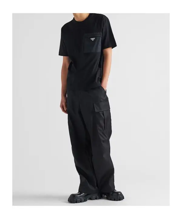 Prada Re-nylon And Jersey T-shirt With Zippered Pocket - Black