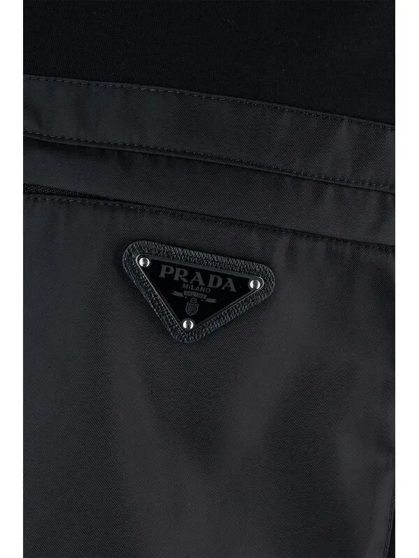 Prada Re-nylon And Jersey T-shirt With Zippered Pocket - Black