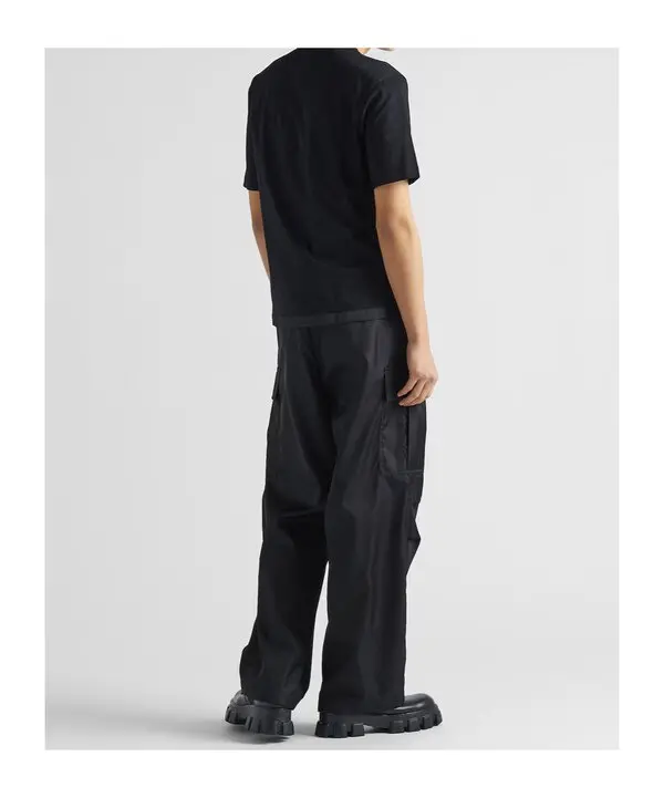 Prada Re-nylon And Jersey T-shirt With Zippered Pocket - Black