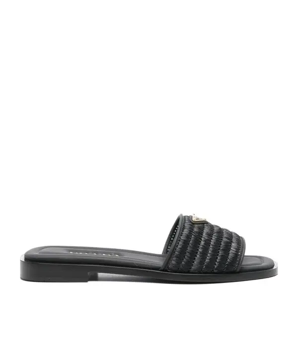 Prada Logo Plaque Square Toe Sandals