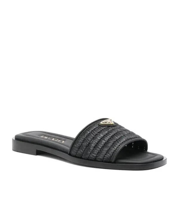 Prada Logo Plaque Square Toe Sandals