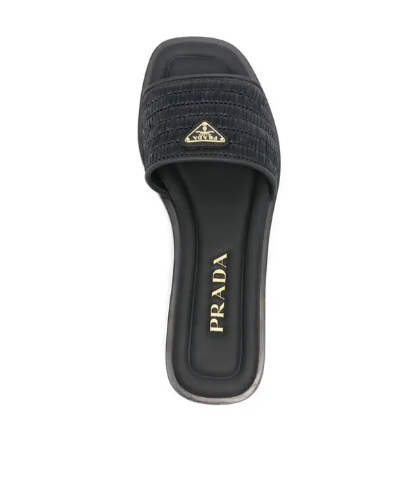 Prada Logo Plaque Square Toe Sandals