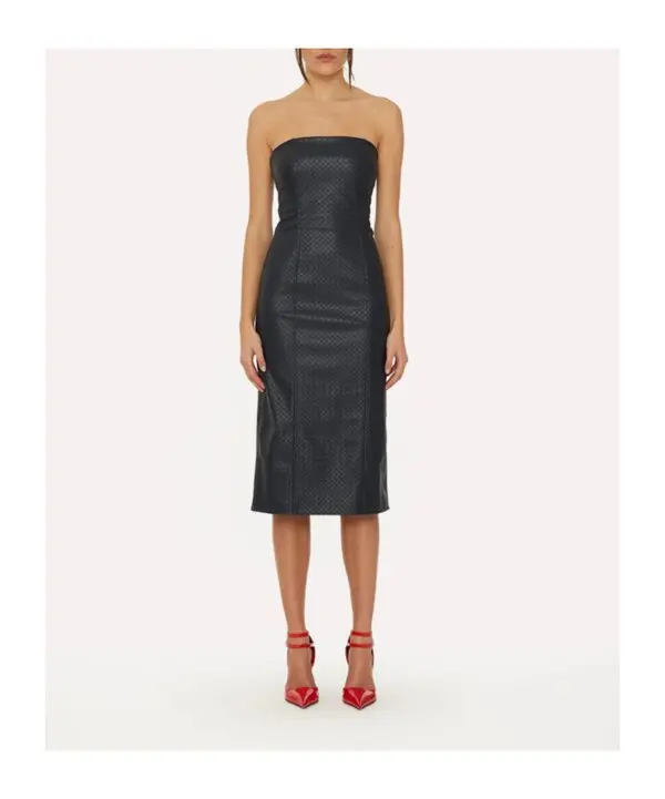 ROTATE BY BIRGER CHRISTENSEN Midi Braided Strapless Dress