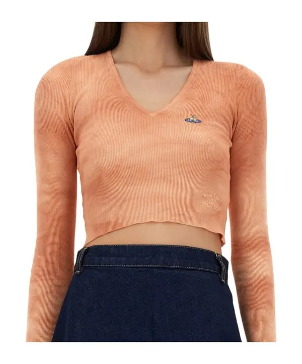 VIVIENNE WESTWOOD Ribbed Knit V-neck Cropped Jumper - No