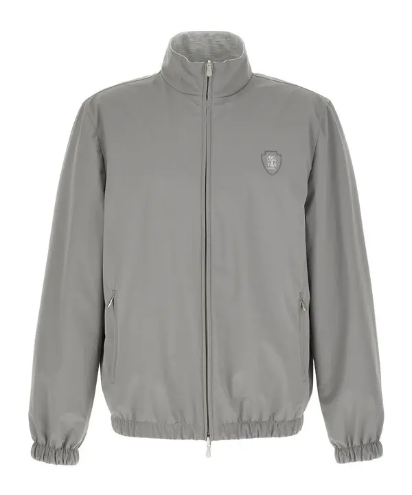 Brunello Cucinelli Logo Embroidered Reversible Jacket - Gray