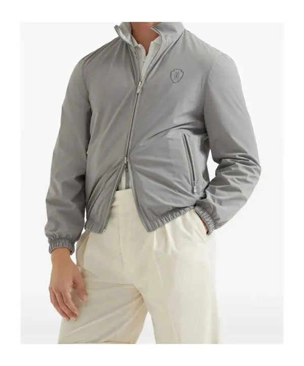 Brunello Cucinelli Logo Embroidered Reversible Jacket - Gray