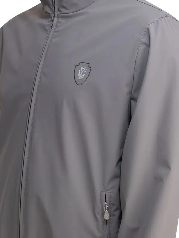 Brunello Cucinelli Logo Embroidered Reversible Jacket - Gray