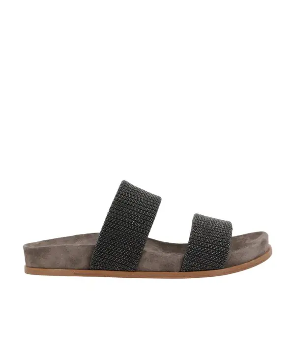 Brunello Cucinelli Embellished Strap Slides - Black