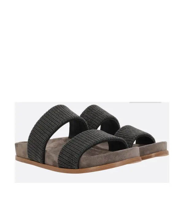 Brunello Cucinelli Embellished Strap Slides - Black