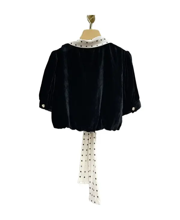 Miu Miu Velvet Cropped Blouse With Polka Dot Scarf Collar