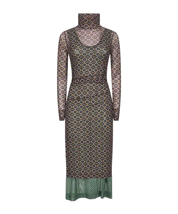 Dries Van Noten Printed Mesh Layered Midi Dress
