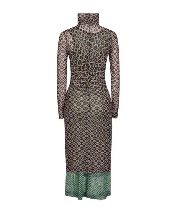 Dries Van Noten Printed Mesh Layered Midi Dress