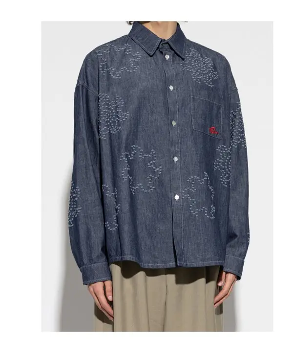 Marni Frayed Pattern Oversized Chambray Shirt - Blue
