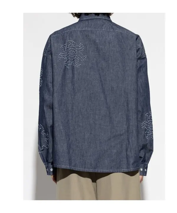 Marni Frayed Pattern Oversized Chambray Shirt - Blue