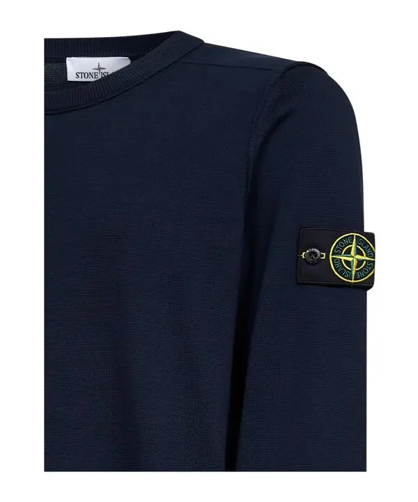 Stone Island Logo Patch Knitted Sweater - Blue