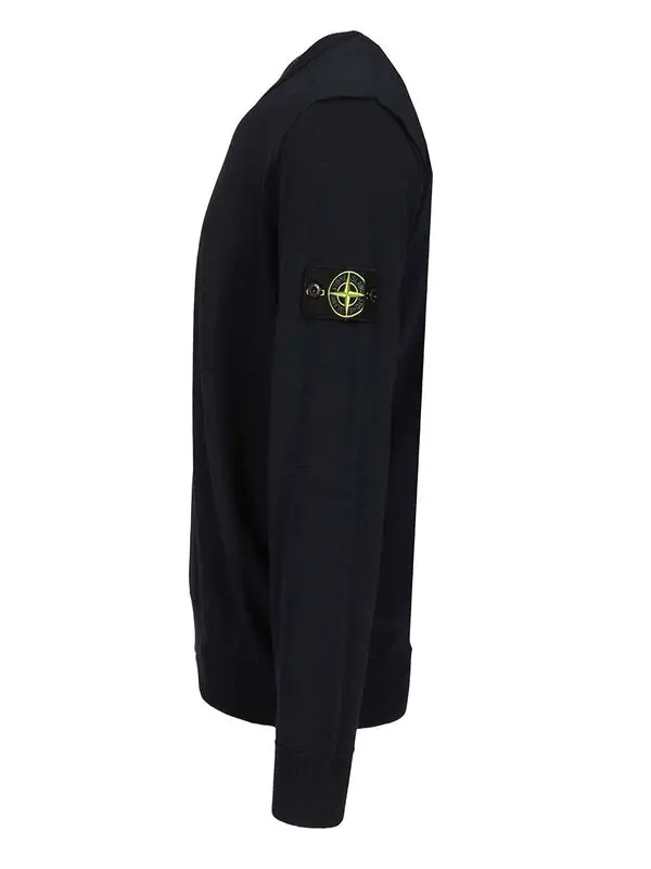 Stone Island Crew Neck Knitted Sweater With Ribbed Cuffs And Hem - Blue