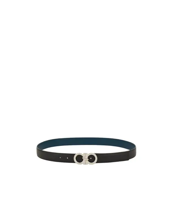 FERRAGAMO Gancini Clasp Belt - Black/titanium Blue