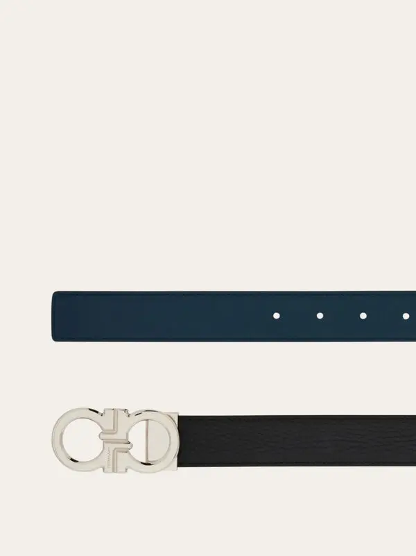 FERRAGAMO Gancini Clasp Belt - Black/titanium Blue