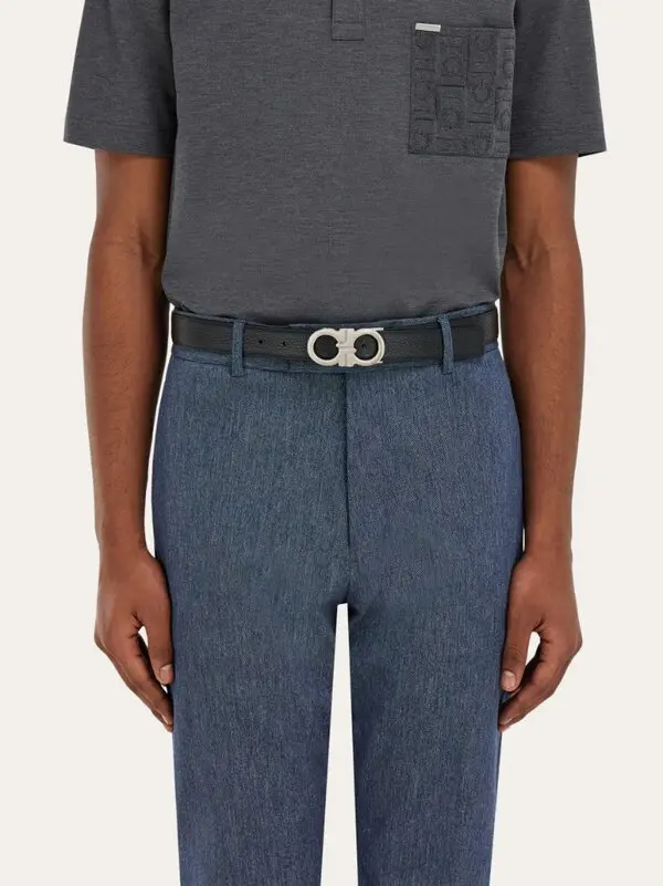 FERRAGAMO Gancini Clasp Belt - Black/titanium Blue