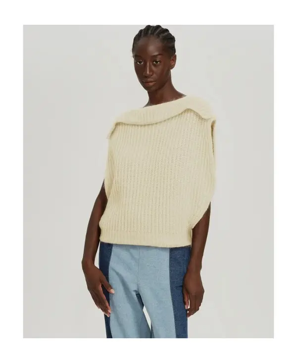 Fabiana Filippi Ribbed-knit Sleeveless Jumper With Shawl Collar - Nude