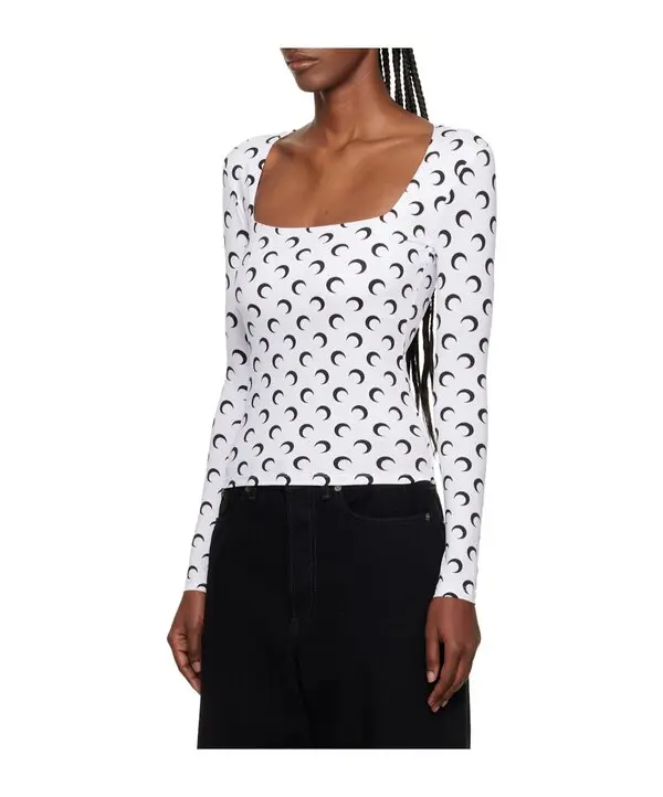 MARINE SERRE Moon Print Jersey Square Neck Top - No