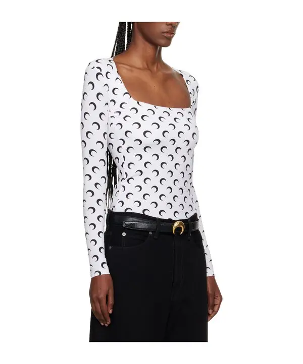 MARINE SERRE Moon Print Jersey Square Neck Top - No