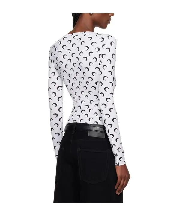MARINE SERRE Moon Print Jersey Square Neck Top - No