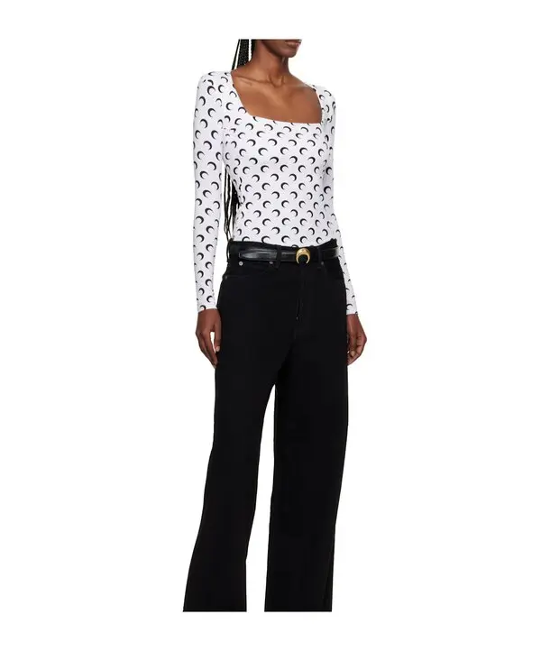 MARINE SERRE Moon Print Jersey Square Neck Top - No