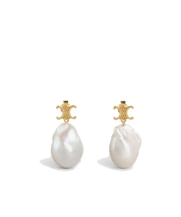 Celine Baroque Triomphe Earrings In Gold Brass And Cultured Pearls - White