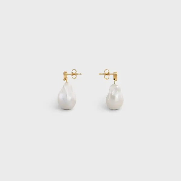 Celine Baroque Triomphe Earrings In Gold Brass And Cultured Pearls