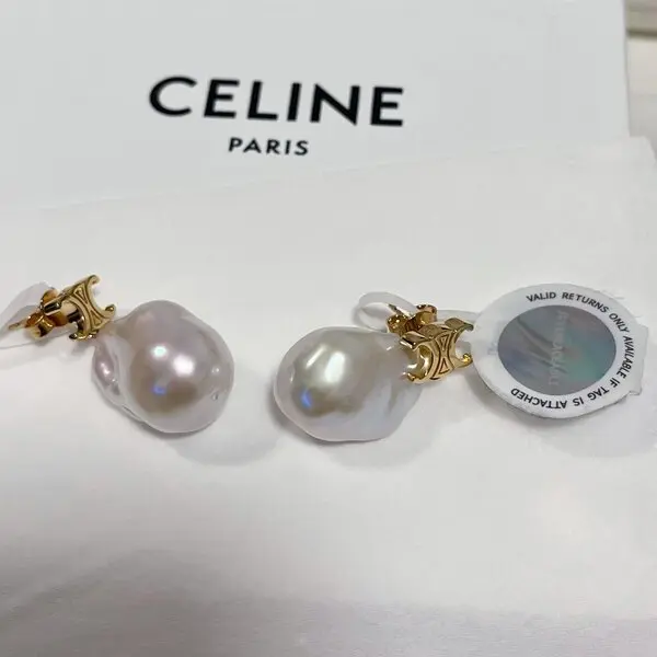 Celine Baroque Triomphe Earrings In Gold Brass And Cultured Pearls