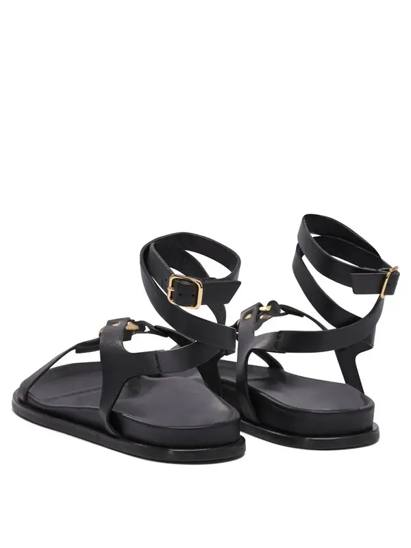 ALOHAS Leather Ankle Strap Flat Sandals
