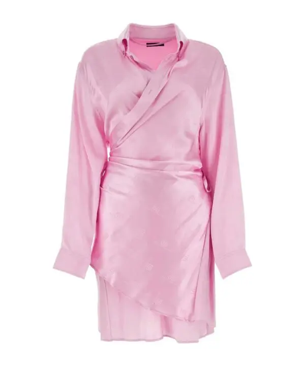 Balenciaga Logo Jacquard Collared Wrap Shirt Dress