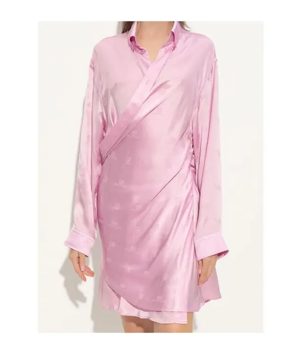 Balenciaga Logo Jacquard Collared Wrap Shirt Dress