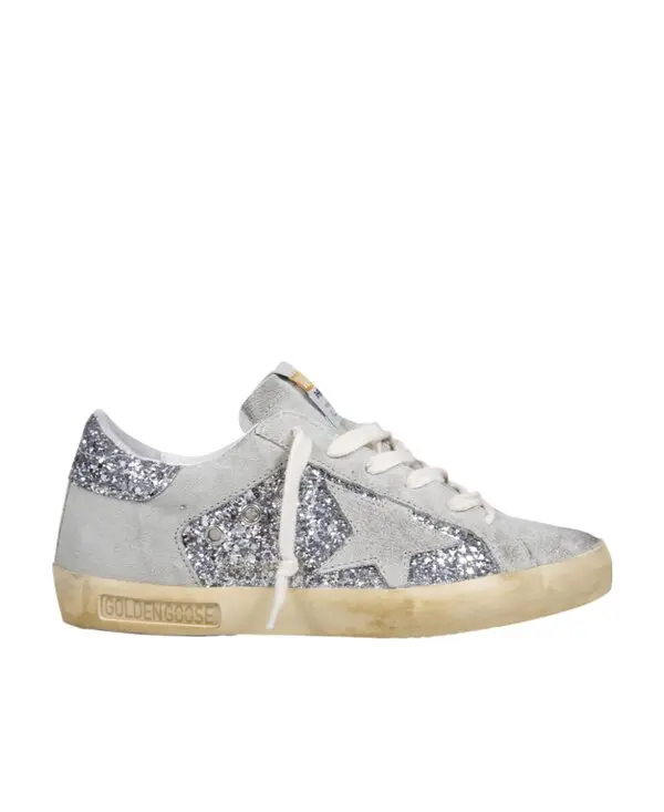 GOLDEN GOOSE Superstar Lace-up Sneakers With Glitter Detailing - Gray