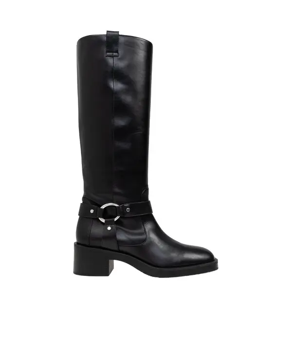 STUART WEITZMAN Knee High Round Toe Boots With Buckled Detail