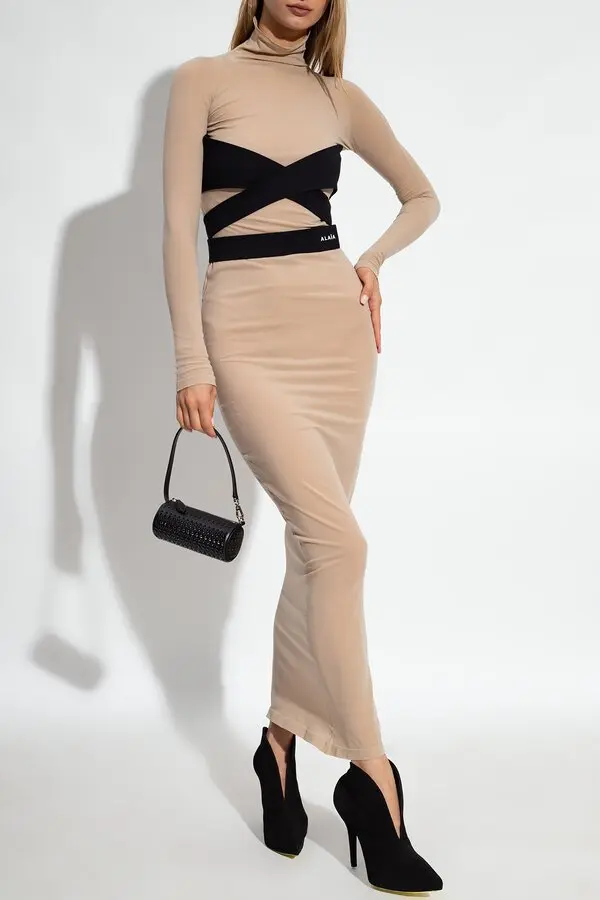 Alaïa Long-sleeved Midi Dress With Embroidered Logo Detail