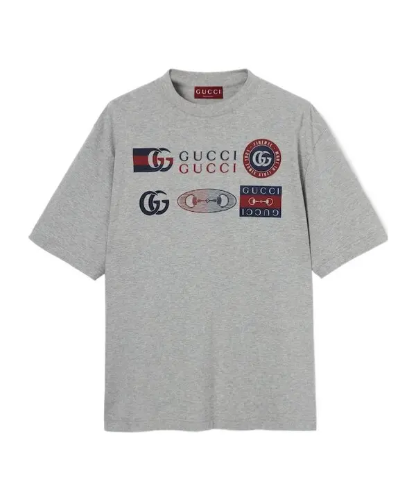 Gucci Printed Cotton Jersey T-shirt - Light Gray