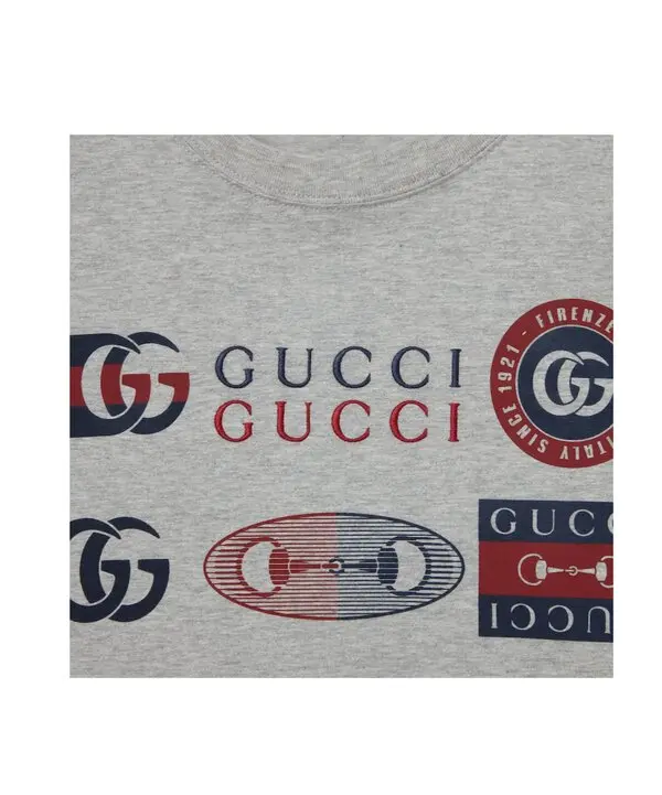 Gucci Printed Cotton Jersey T-shirt - Light Gray