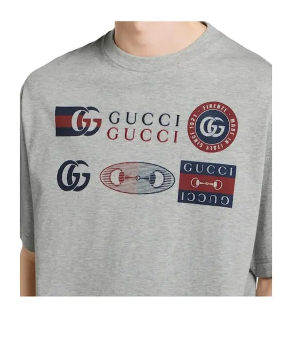 Gucci Printed Cotton Jersey T-shirt - Light Gray