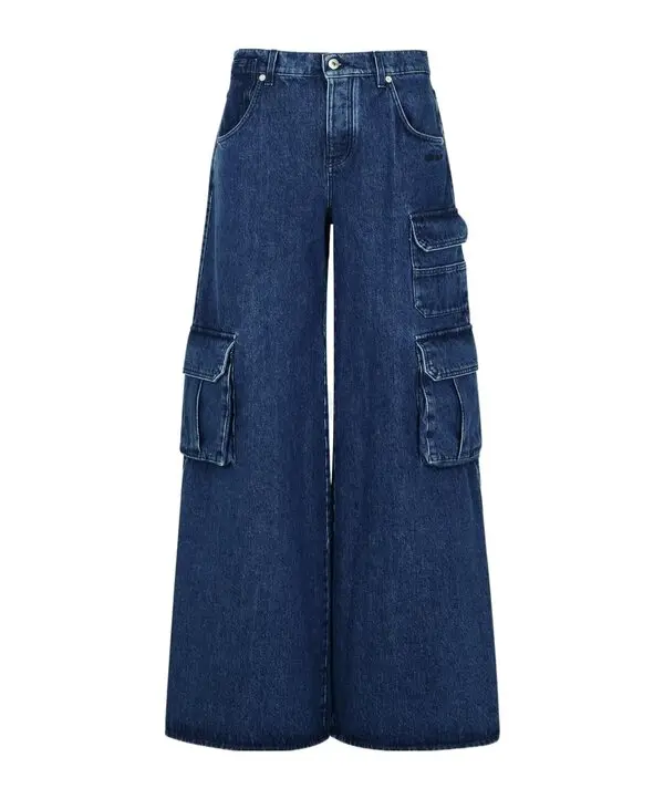 Off-White Logo Patch Wide Leg Jeans