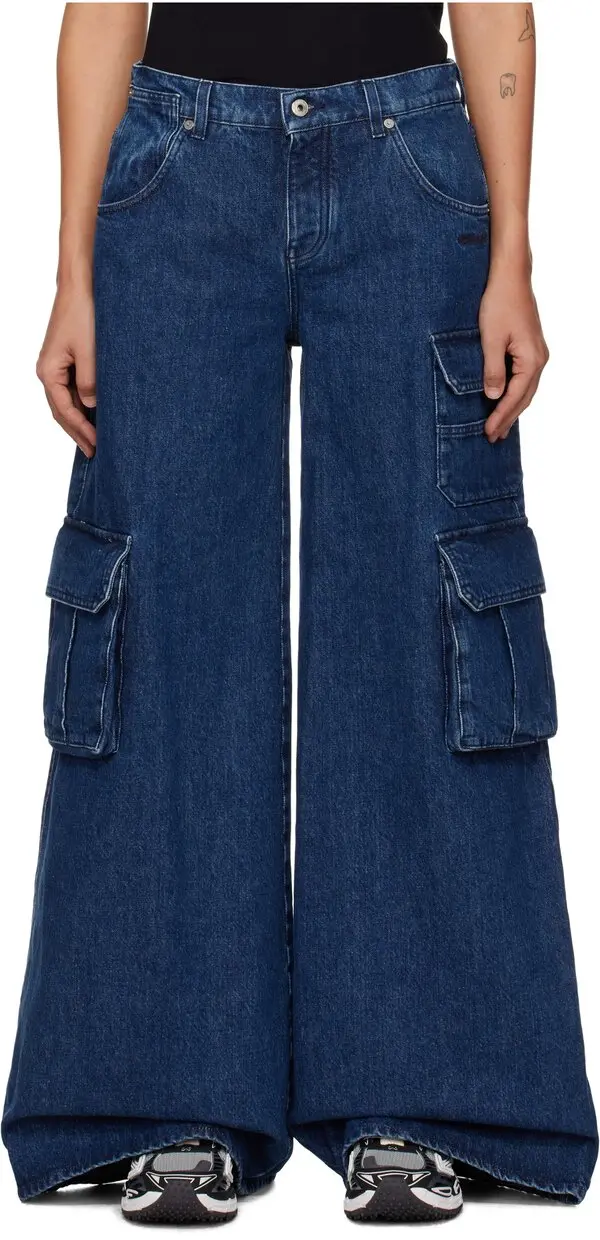 Off-White Logo Patch Wide Leg Jeans