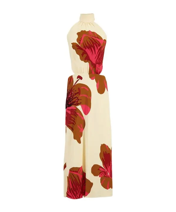Johanna Ortiz Backless Maxi Dress With Floral Print - Rice White, Camel, Burgundy, Pink