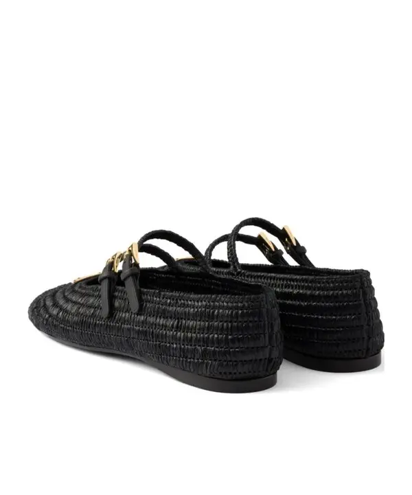 Prada Woven Double-strap Ballet Flats - Black