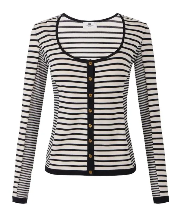 Elisabetta Franchi Striped Button-up Cardigan - Black/butter