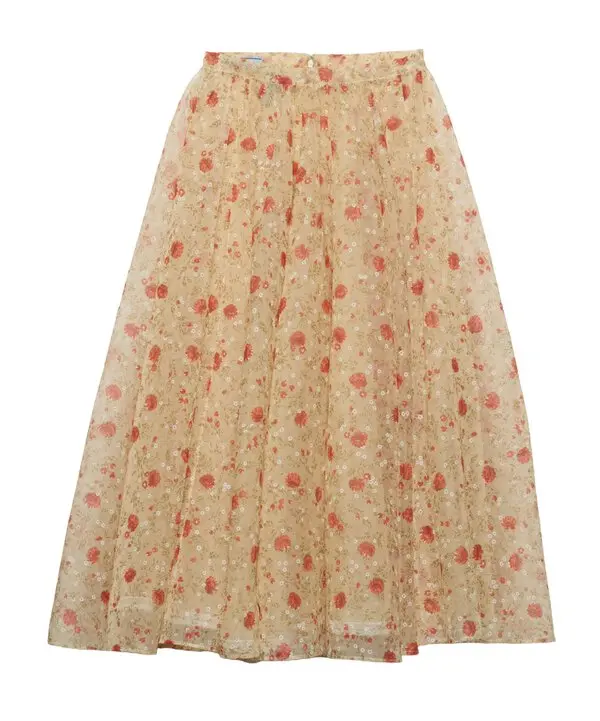 Prada Floral Printed Midi Skirt - Red